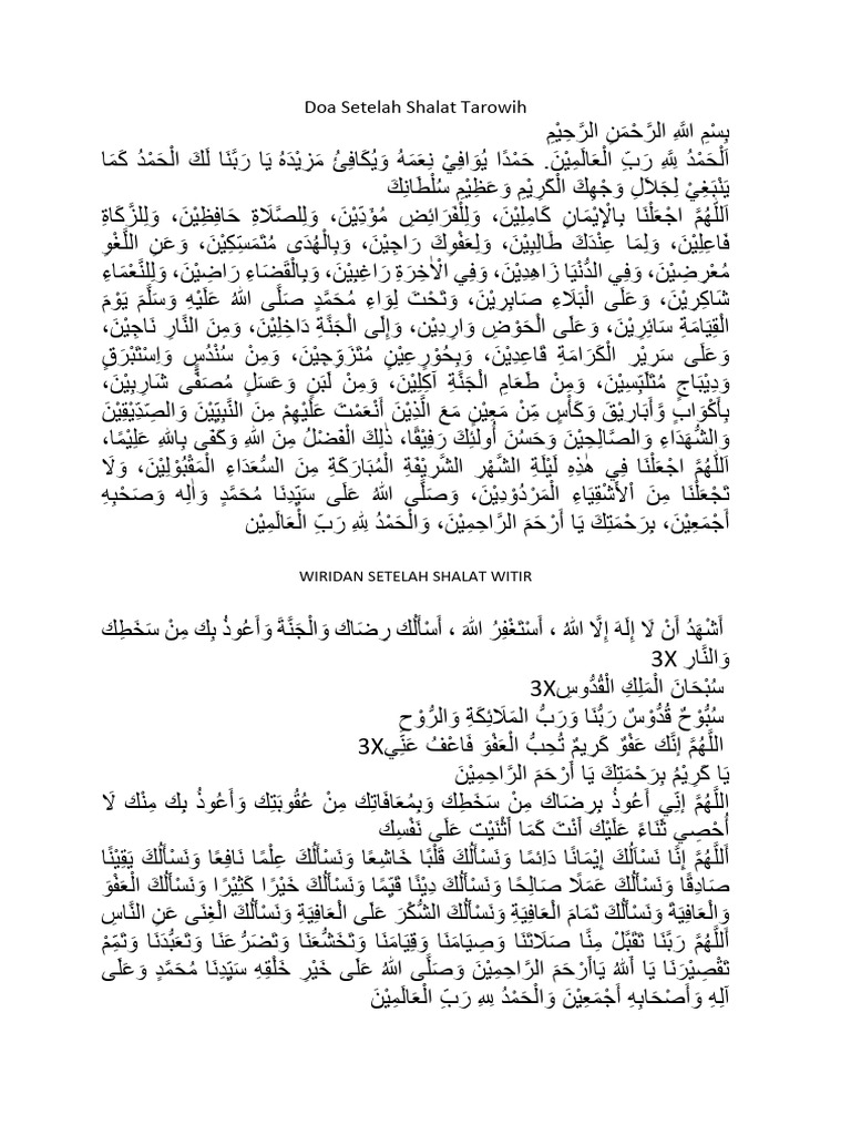 Doa Setelah Shalat Tarowih Dan Witir | PDF