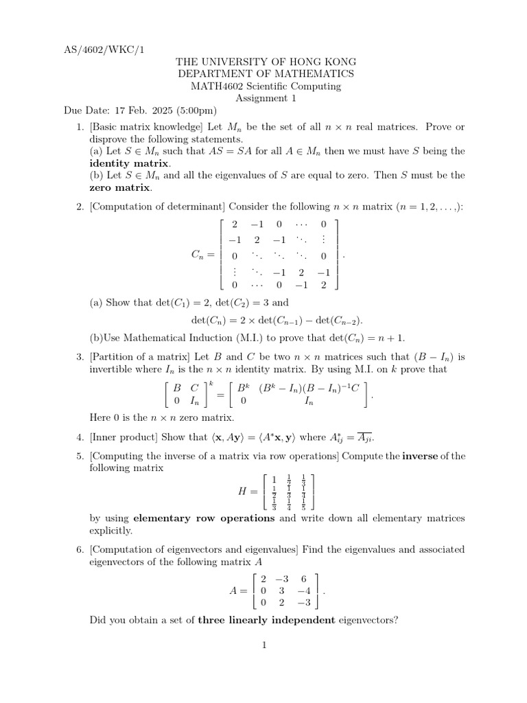 MATH4602 Tutorial03-Assigment (1) - Solutions | PDF | Matrix (Mathematics) | Eigenvalues And ...