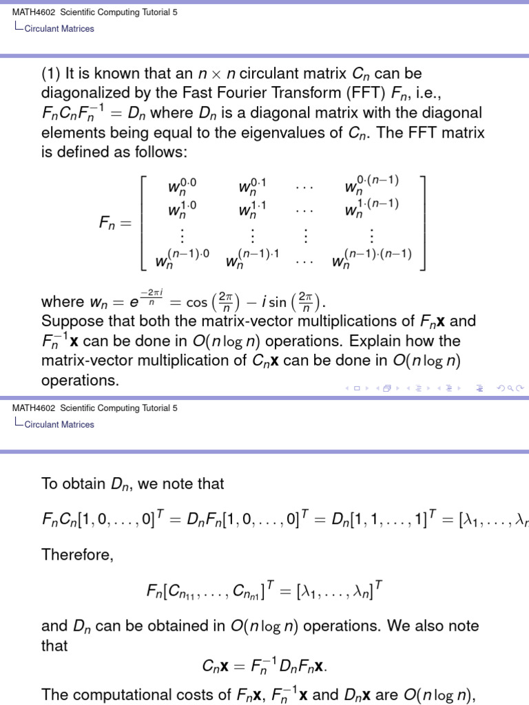 MATH4602 Tutorial05-CirculantGuassianElimination | PDF | Eigenvalues And Eigenvectors | Matrix ...