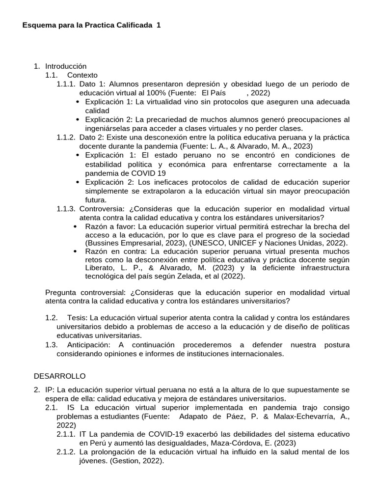 Esquema Para La PC1 (4)-1 | PDF | Enseñando | Perú