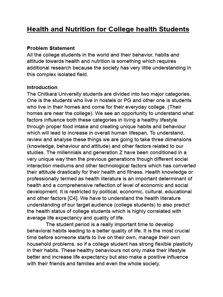 Health and Nutrition For College Health Students | PDF | Behavior ...