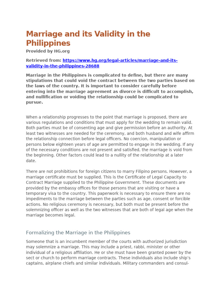 Marriage Validity in the Philippines | PDF | Annulment | Marriage