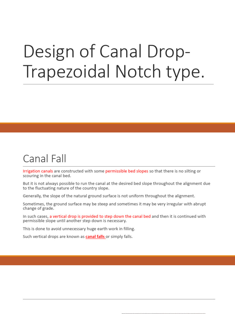 Design of Canal Drop- Trapezoidal Notch type | PDF | Canal | Length