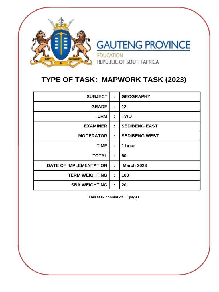 Grade 12 Geography Mapwork Task 2023 | PDF | Geographic Information System