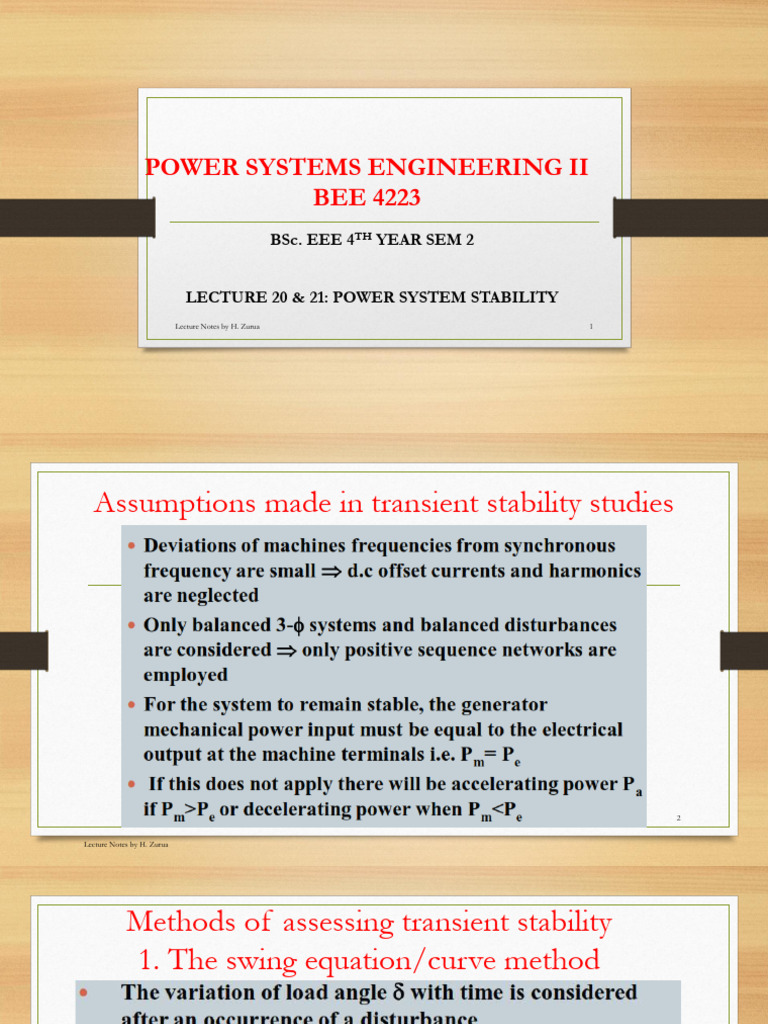 BEE 4223 Lecture 20 21 - Power Systems Stability | PDF