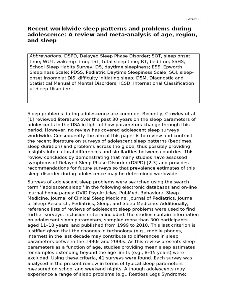 Extract 3 - Recent Worldwide Sleep Patterns and Problems During ...