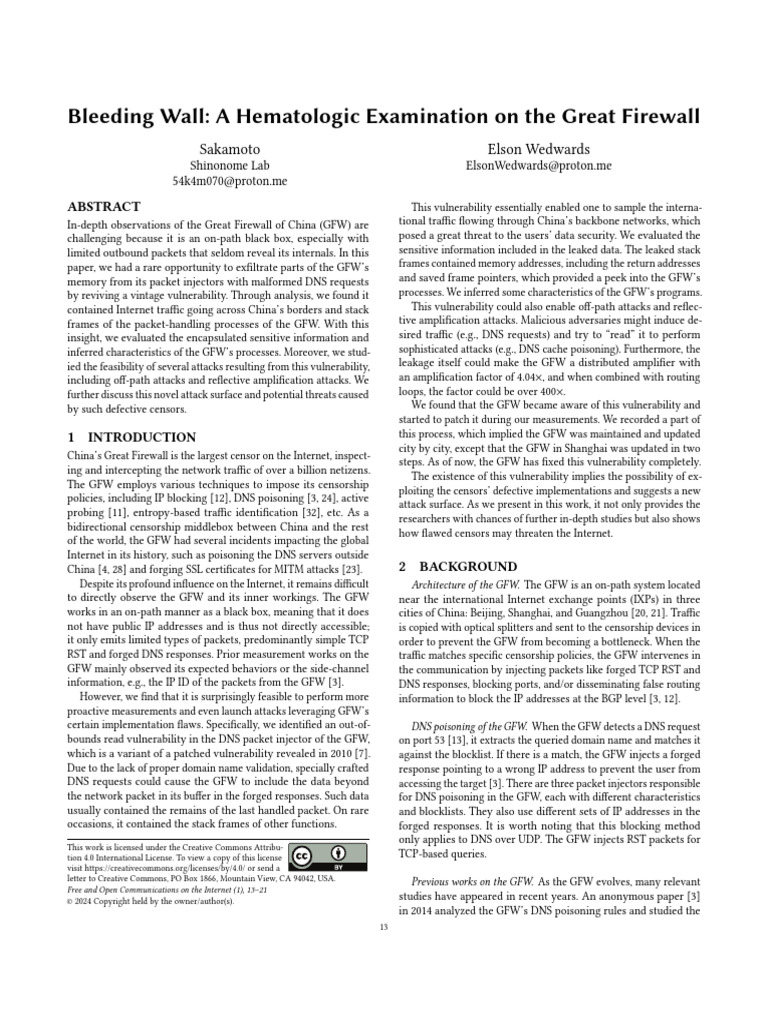 Bleeding Wall A Hematologic Examination On The Great Firewall | PDF ...