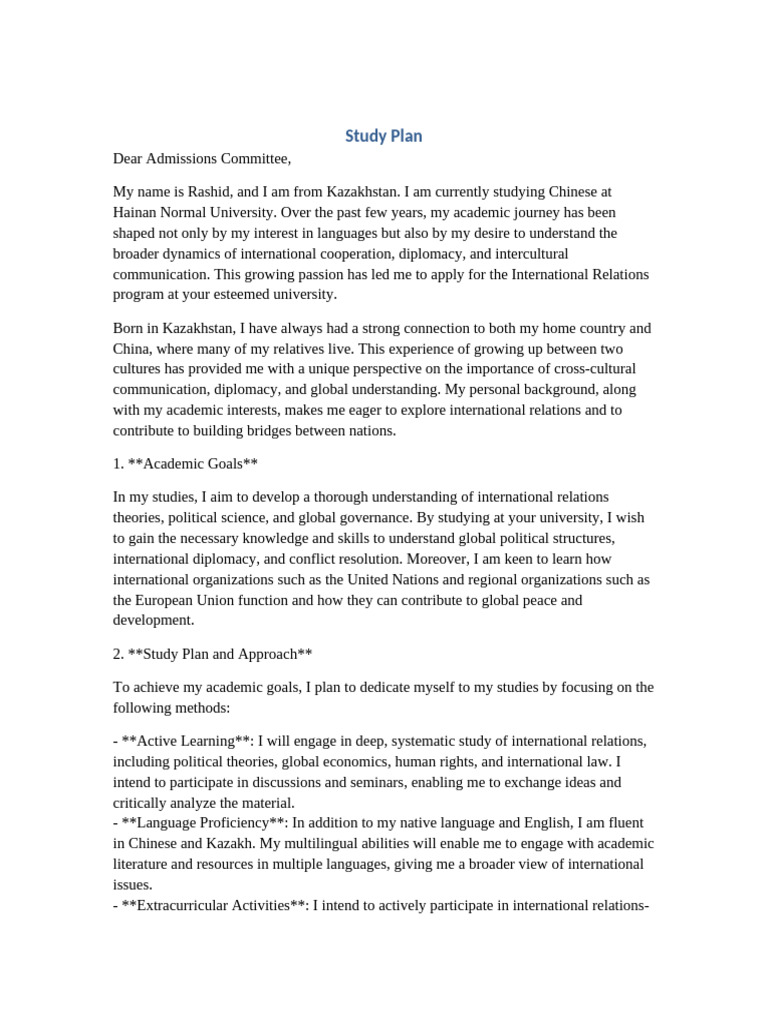 International Relations Study Plan | PDF | Multilingualism | Diplomacy