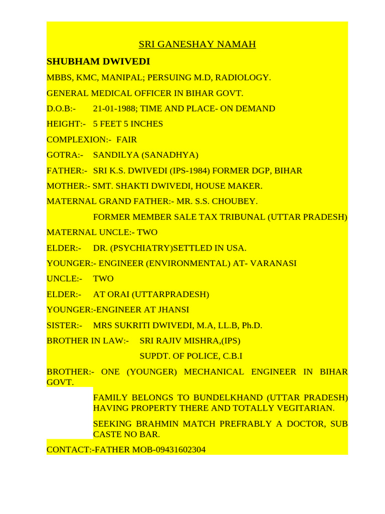 Shubham Dwivedi Biodata | PDF