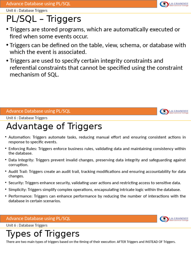 PL/SQL Database Triggers Explained | PDF | Computer Data | Data