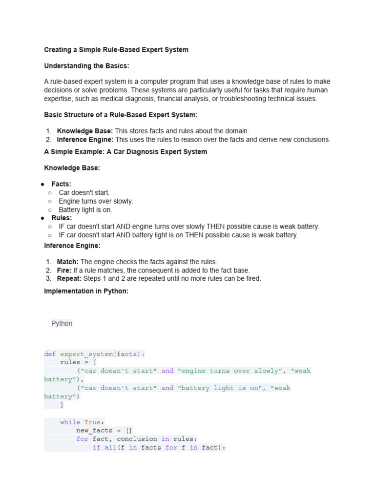 1. Create a simple rule-based expert system. | PDF | Inference | Computing