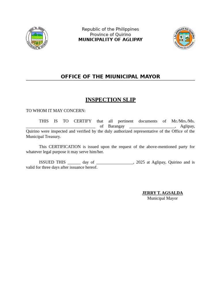 Inspection Slip | PDF