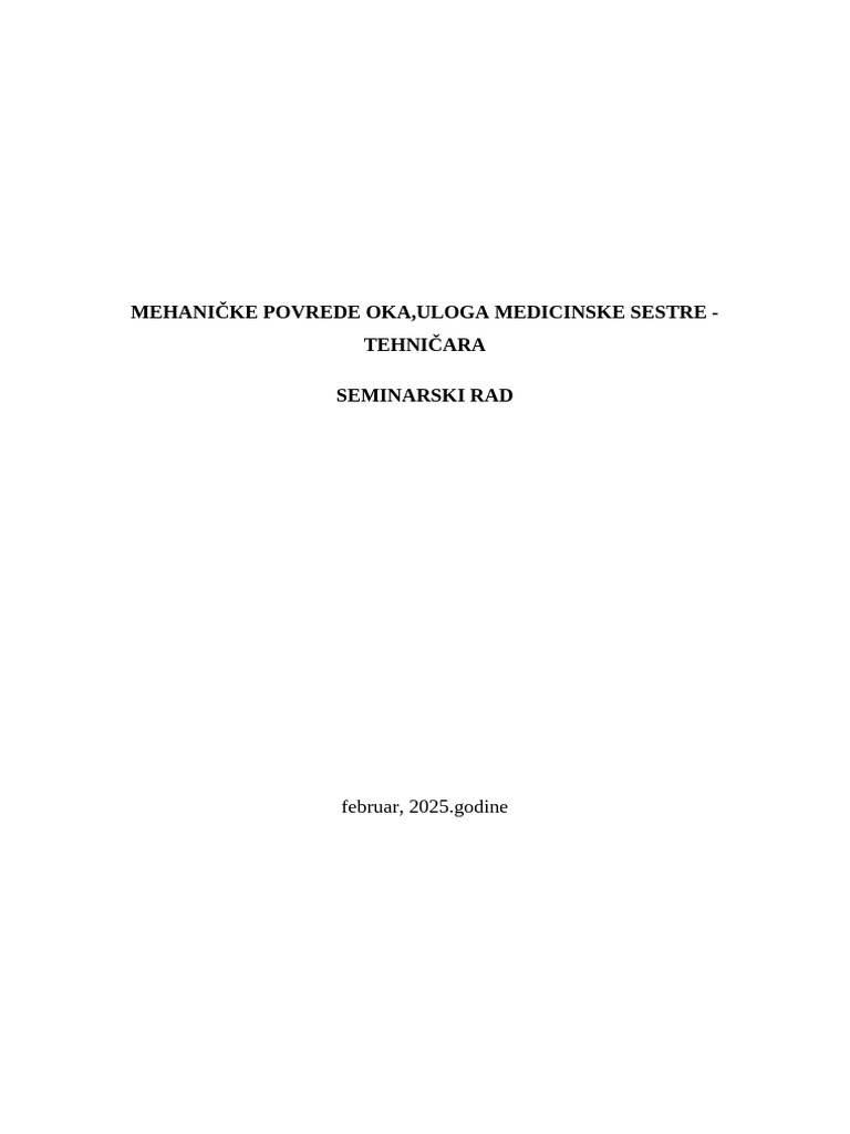 Seminarski Rad Mehaničke Povrede Oka | PDF