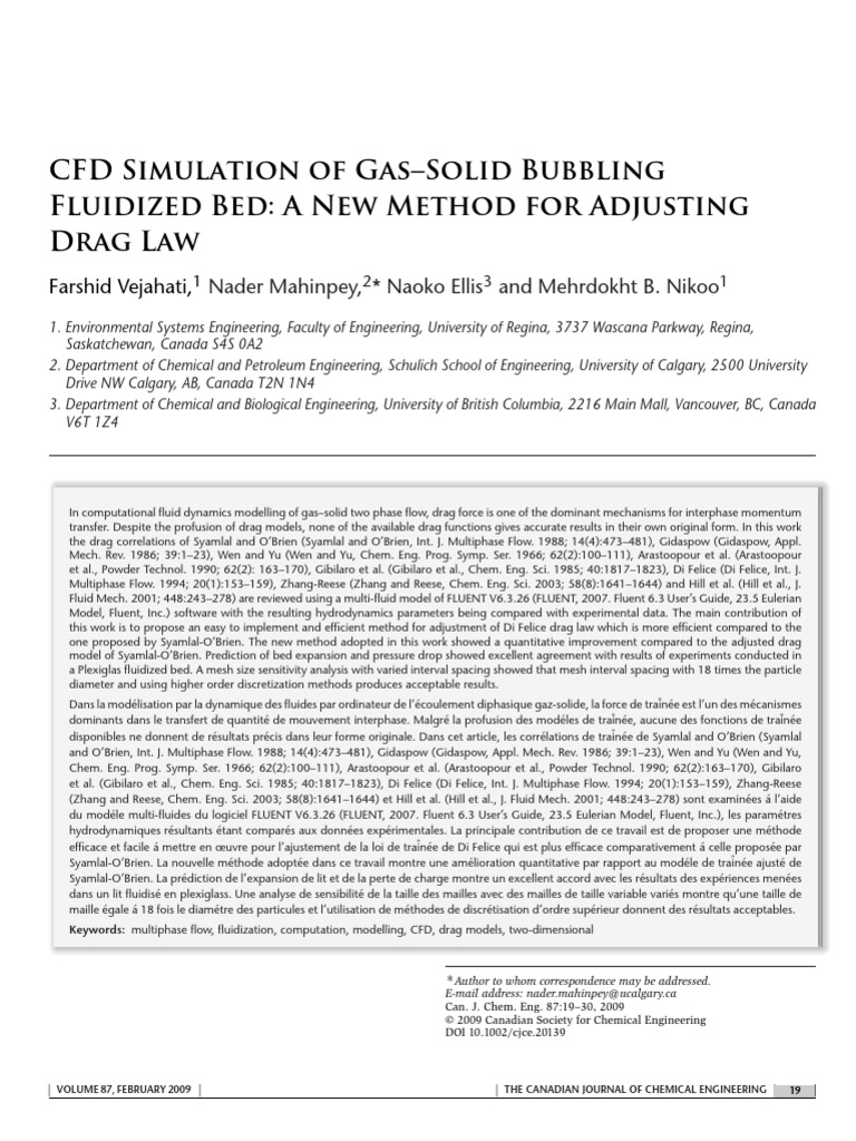 CFD Simulation of Gas-Solid Bubbling Fluidized Bed: A New Method For Adjusting Drag | PDF ...