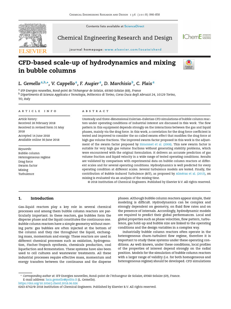 CFD-based Scale-Up of Hydrodynamics and Mixing in Bubble Columns | PDF | Gases | Fluid Mechanics