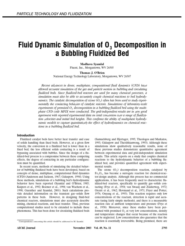Fluid Dynamic Simulation of O3 Decomposition in A Bubbling Fluidized Bed | PDF | Chemical ...
