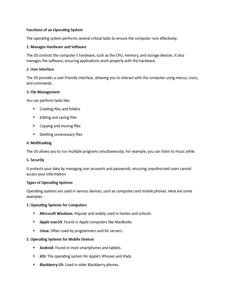 Functions of An Operating System | PDF