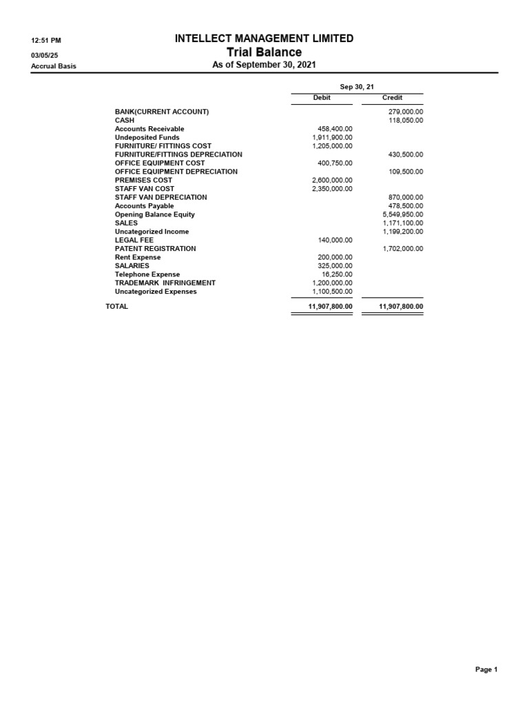 Trial Balance for Intellect Management | PDF | Debits And Credits ...