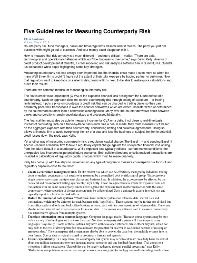 Five Guidelines For Measuring Counterparty Risk: Chris Kentouris | PDF ...