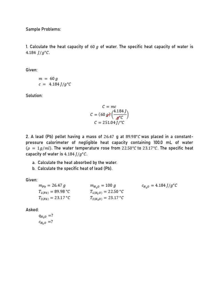 Solutions in Sample Problems in Calorimetry | PDF | Heat | Heat Capacity