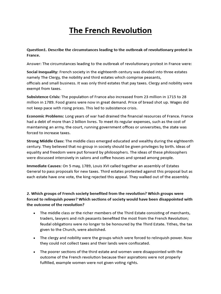 French Revolution Book Question Answer | PDF | French Revolution | Taxes