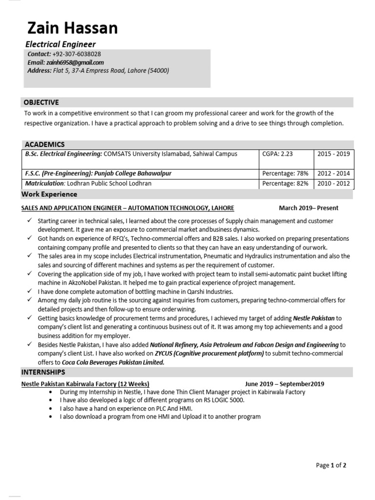Zain Hassan Resume-1 | PDF | Computing