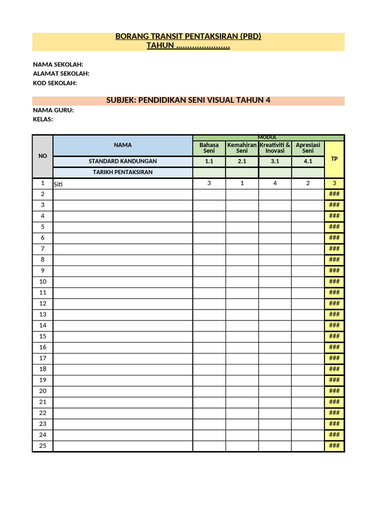 REKOD TRANSIT PBD PSV THN 4 (Version 1) | PDF