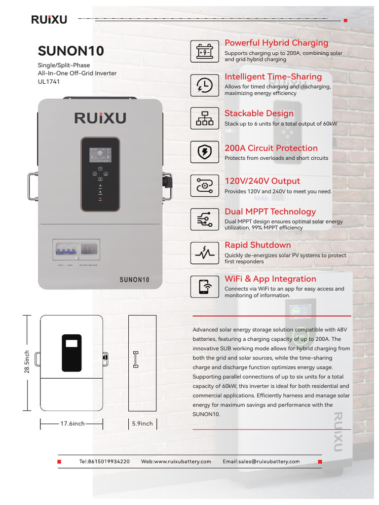Ruixu SUNON10 Off-Grid Inverter Specs | PDF | Power Inverter | Mains ...