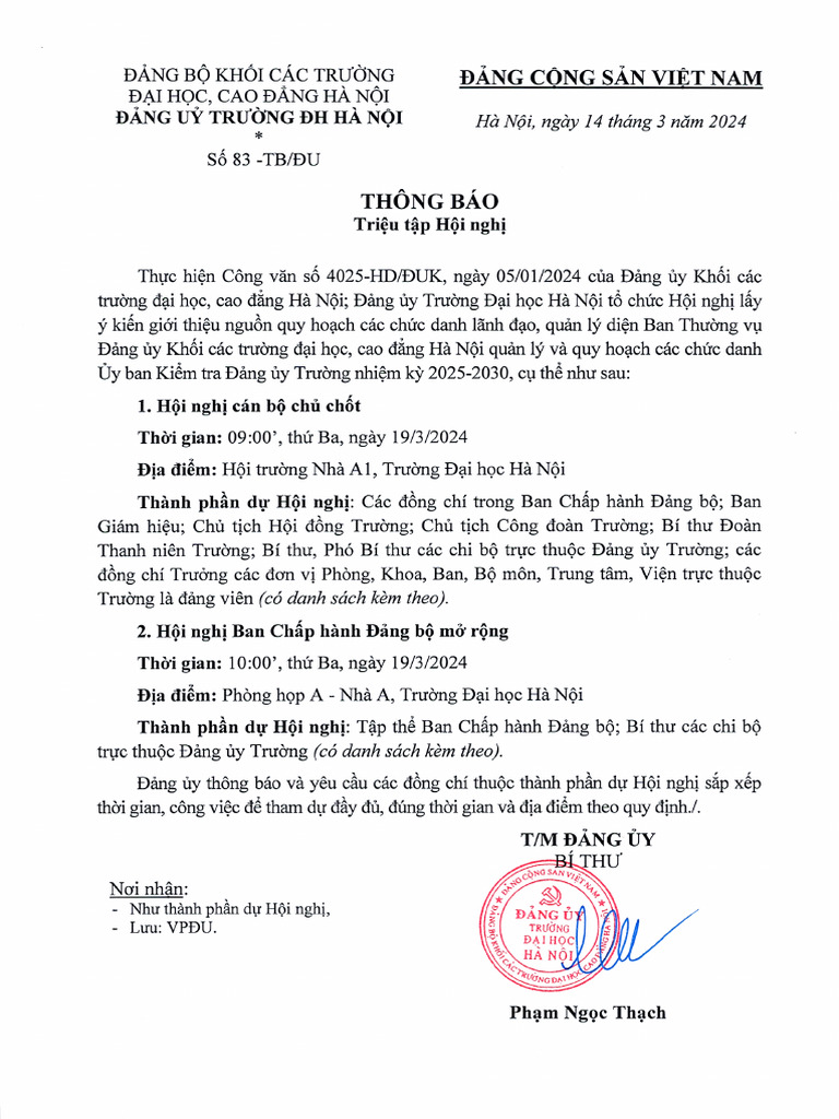 TBDU. Thong Bao Trieu Tap Hoi Nghi | PDF