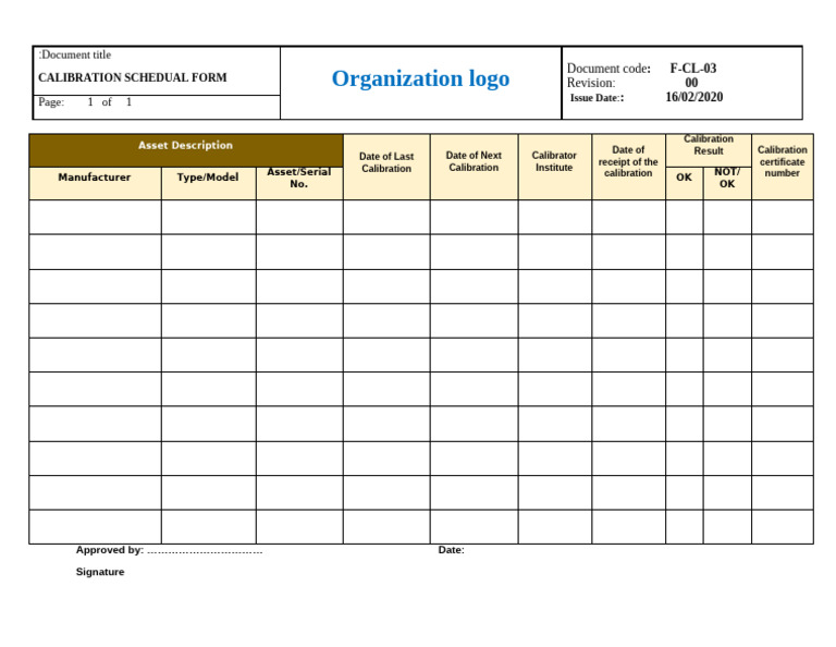 Calibration Schedule Form1 | PDF