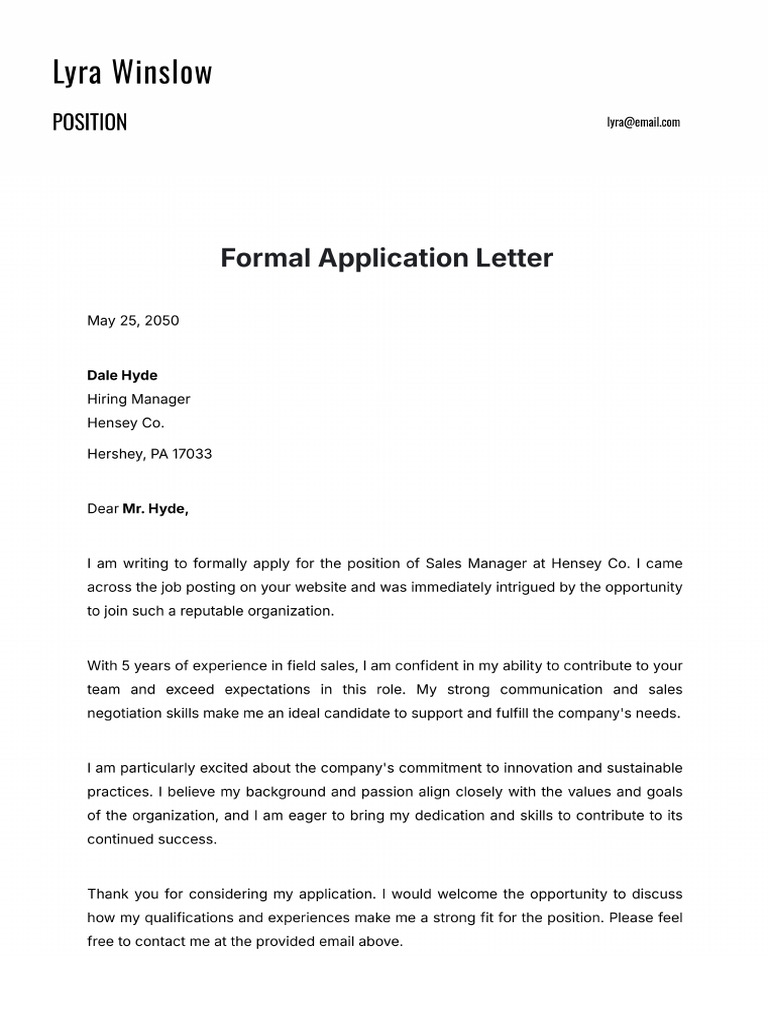 Formal Application Letter Template | PDF
