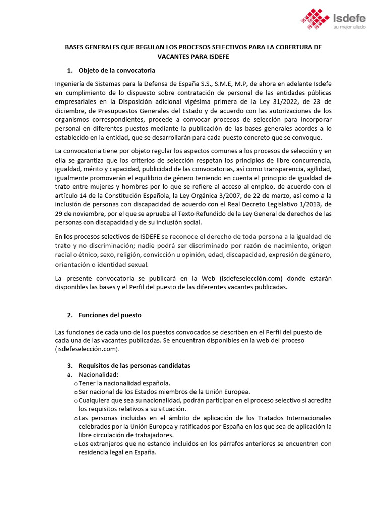 Convocatoria de Empleo en ISDEFE | PDF | Invalidez | Gobierno
