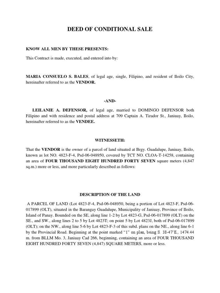 Deed of Conditional Sale | PDF | Common Law | Private Law