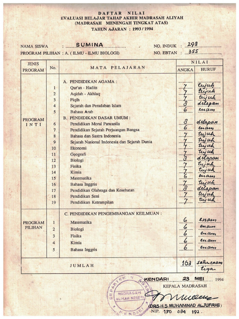 Transkrip Nilai | PDF