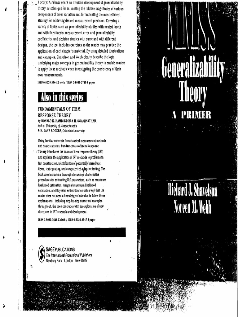 Dr. Richard J. Shavelson, Noreen M. Webb - Generalizability Theory - A ...
