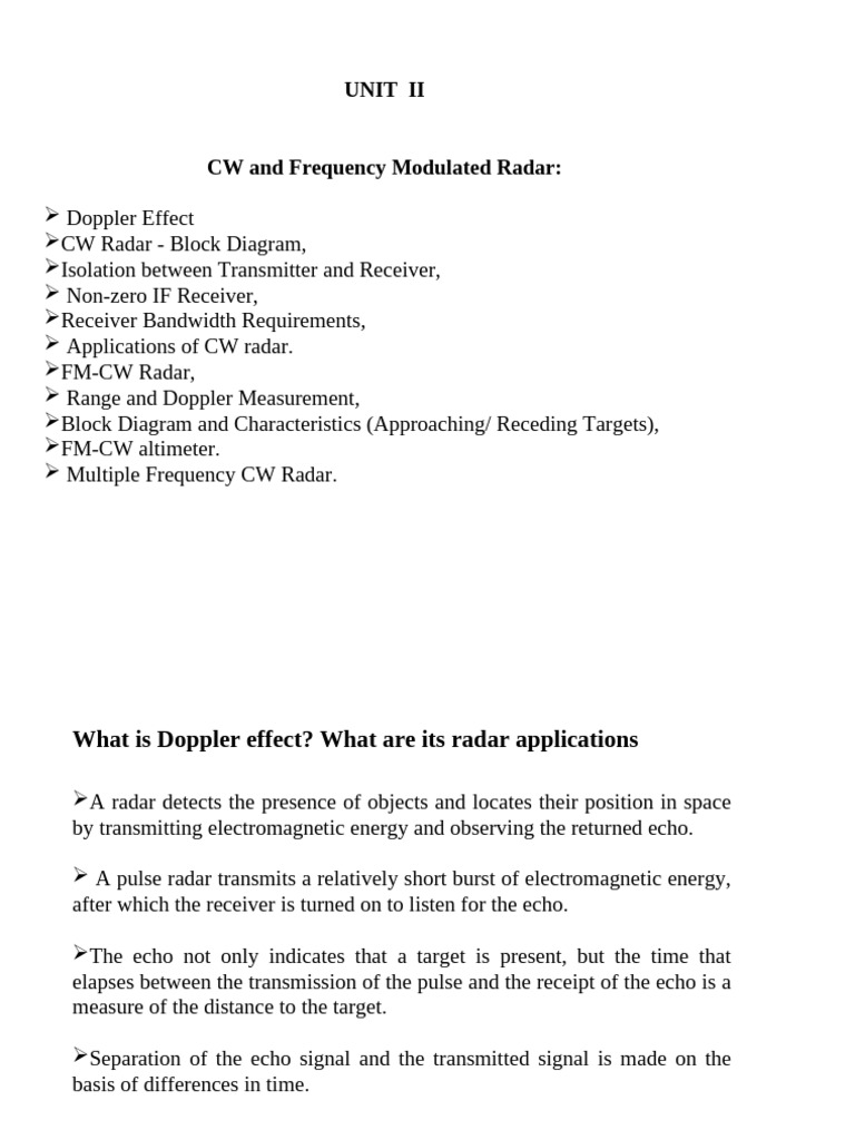 CW and FM-CW Radar Fundamentals | PDF | Radar | Transmitter
