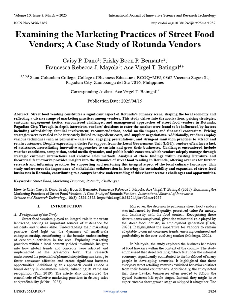 Examining The Marketing Practices of Street Food Vendors A Case Study ...