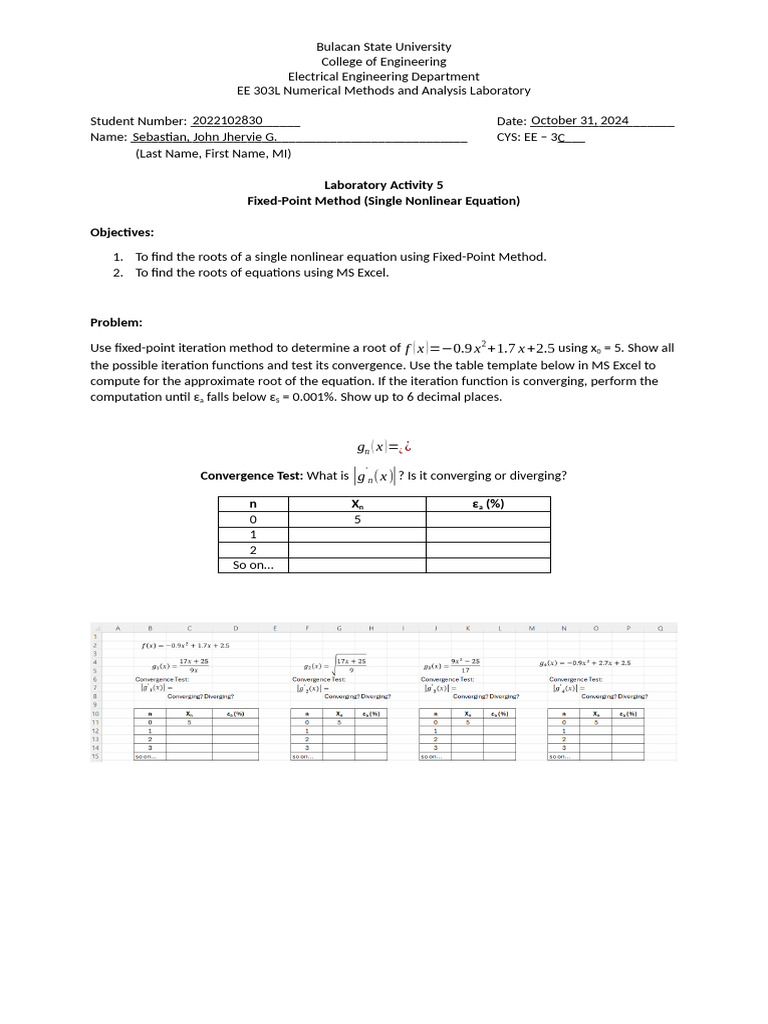 Sapitan - EE 303L Lab Act 5 - Fixed Point Method | PDF | Numerical ...