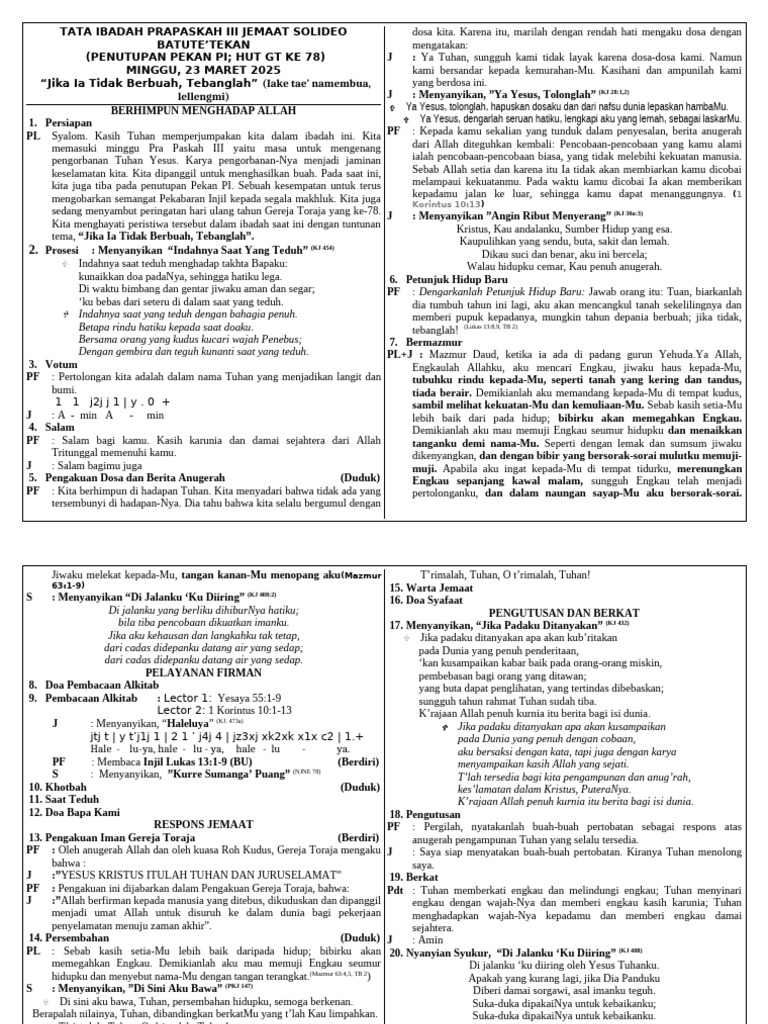 Ibadah Prapaskah III GT Toraja 2025 | PDF