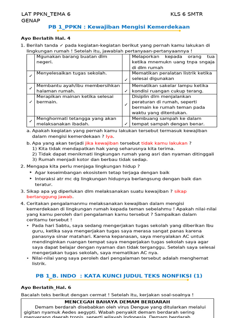 EXAM TEMA 6. ST.1__KLS 6 GENAP okk | PDF