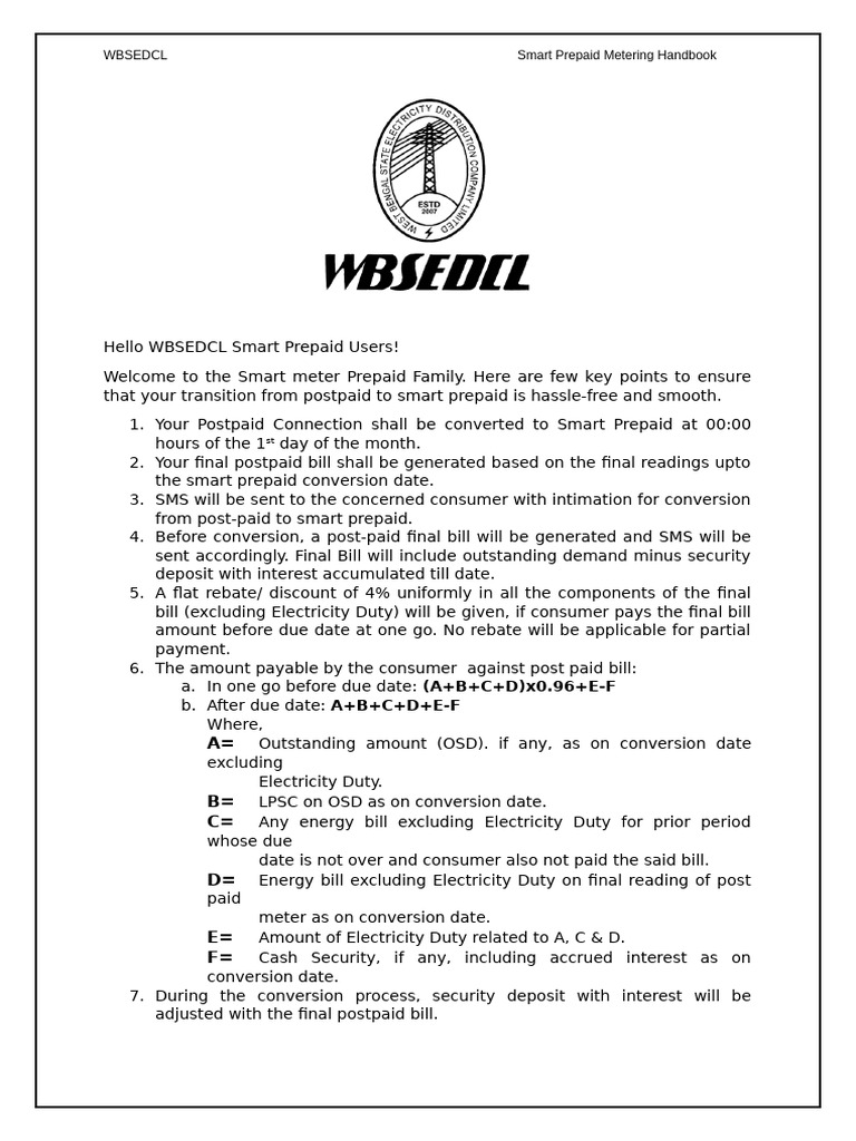 WBSEDCL Smart Prepaid Meter Guide | PDF | Prepaid Mobile Phone | Rebate ...