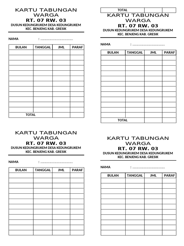 KARTU Tabungan RT | PDF