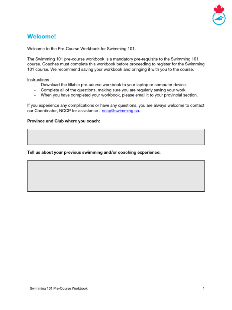 SW101 Pre Course Workbook Fillable Form | PDF | Learning Styles | Buoyancy