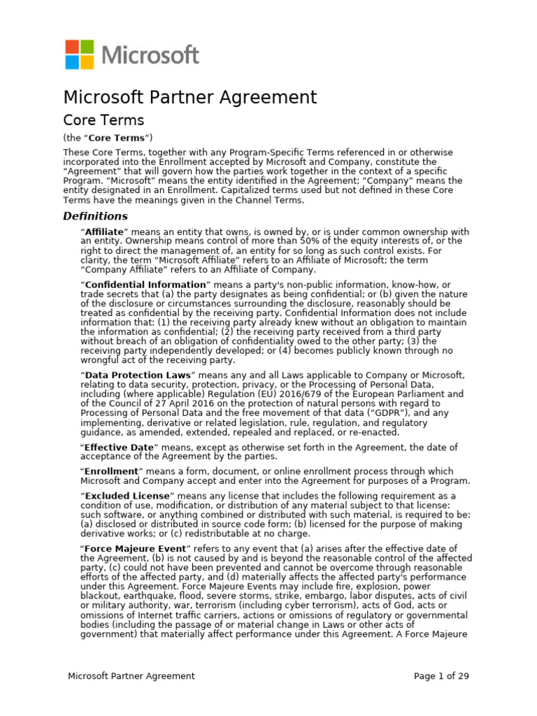 Microsoft Partner Agreement Overview | PDF | Taxes | Non Disclosure ...