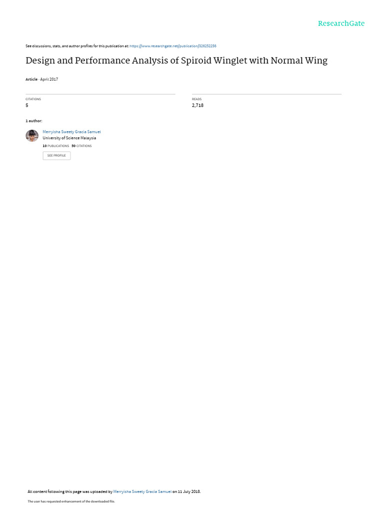 Spiroid Winglet Design & Analysis | PDF | Drag (Physics) | Airfoil