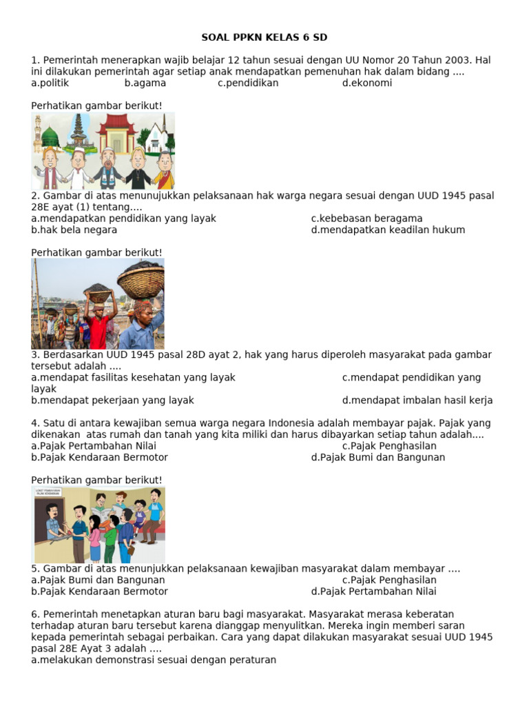 Soal Ppkn Kelas 6 Sd | PDF