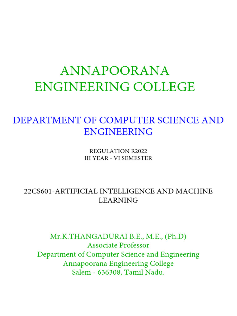 22cs601-Artificial Intelligence and Machine Learning Nodes | PDF | Artificial Intelligence ...