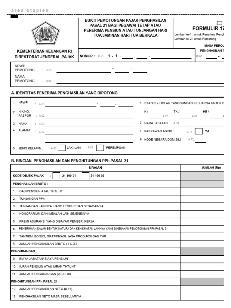 Formulir Excel Bukti Potong PPH 21 Karyawan 1 | PDF