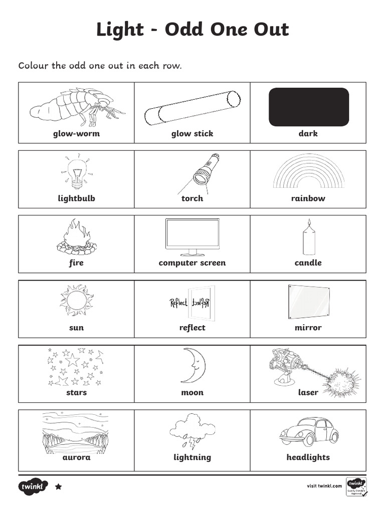 Au SC 348 Light Odd One Out Differentiated Activity Sheet - Ver - 2 | PDF