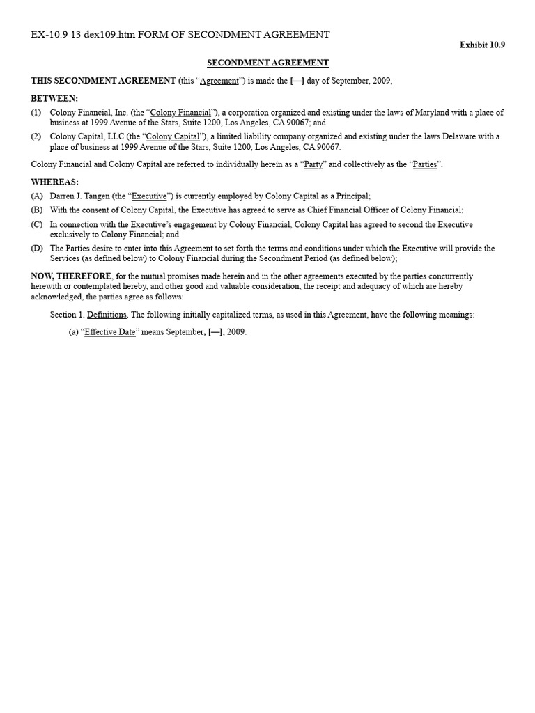 Form of Secondment Agreement | PDF | Indemnity | Employee Benefits